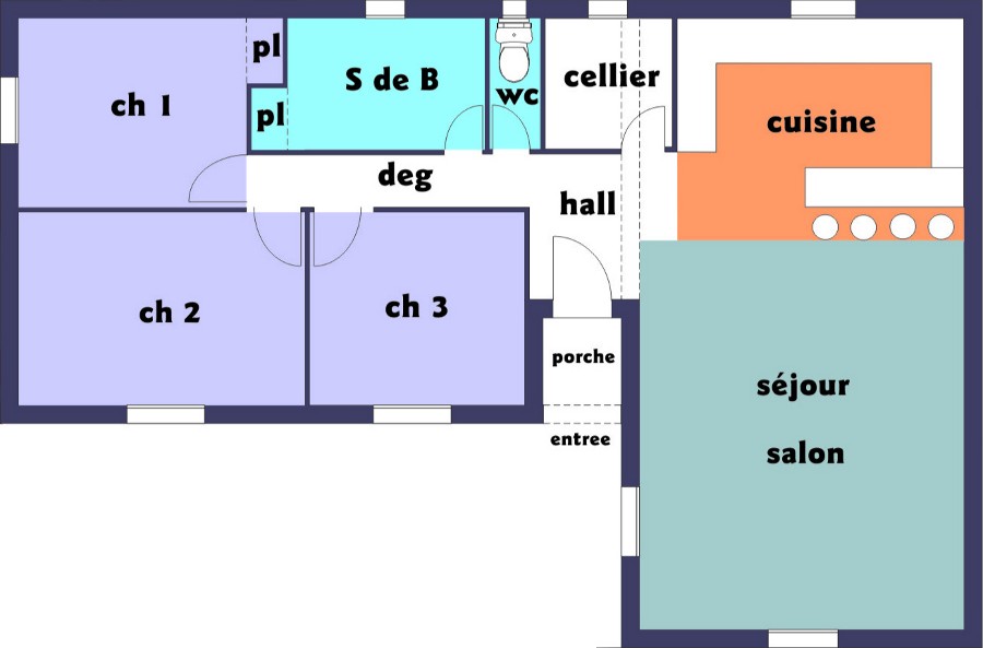 Plan de maison 80m2 en l - Idées de travaux