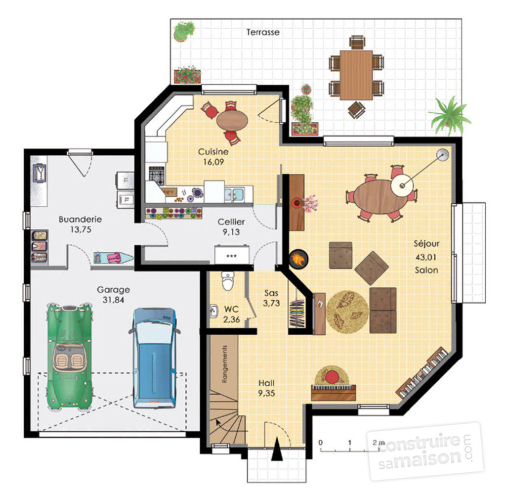 Plan de maison en u plain pied gratuit - Idées de travaux